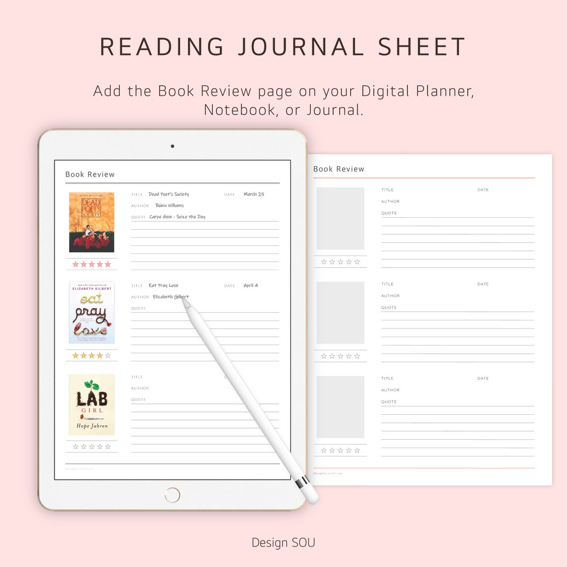 Reading Journal Sheet Digital Planner A4 Letter | Etsy