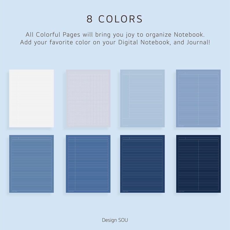 48 Blue Digital Note Taking Paper With White Line | A4 + Letter - Etsy