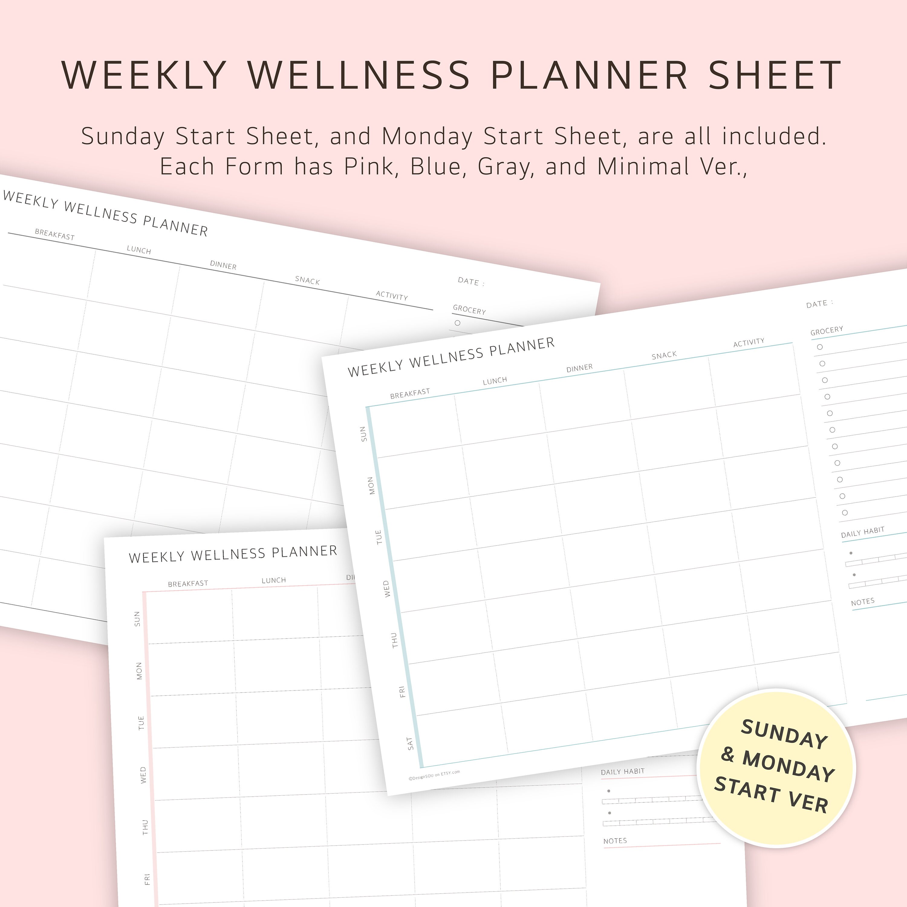 Undated Weekly Wellness Planner Printable A4 Letter - Etsy