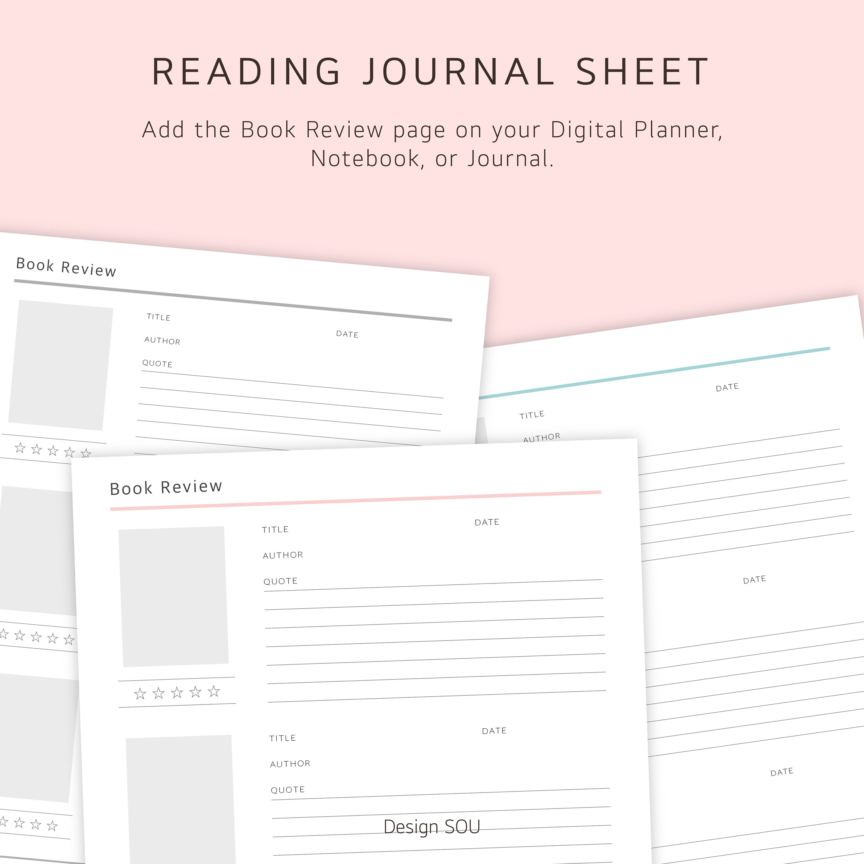 Reading Journal Sheet Digital Planner A4 Letter | Etsy