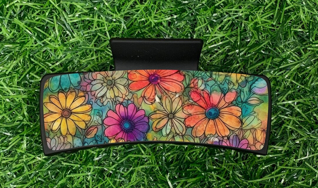 Hippie Floral 2 Digital Design for Sublimation Hair Claw Clip Accessory ...