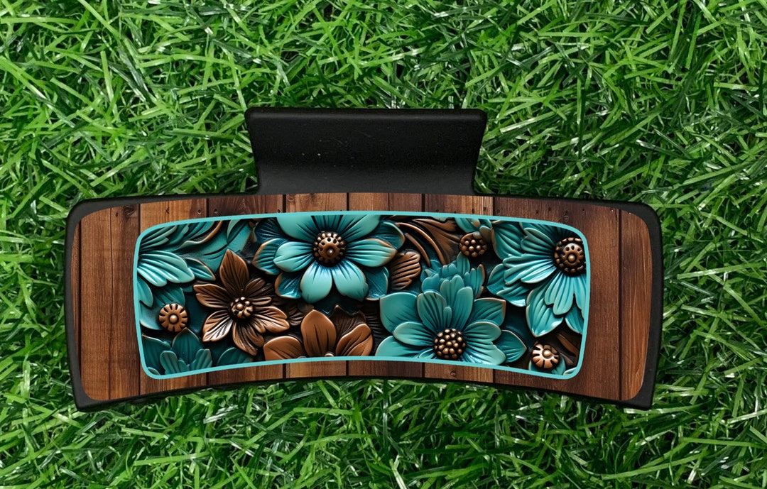 Faux Wood Floral Hair Claw Clip Digital Design for Sublimation PNG 2 ...