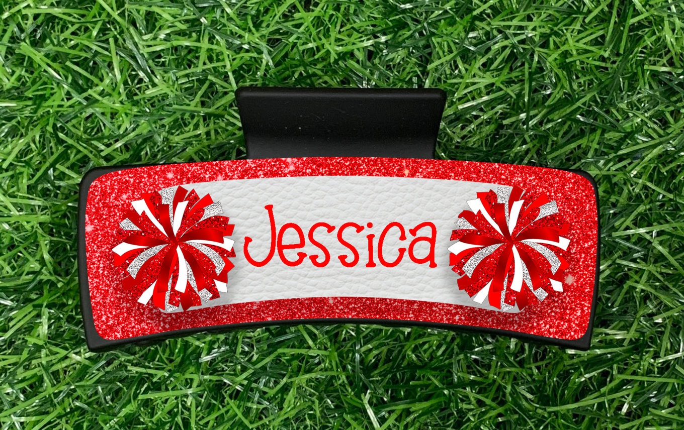 Red & White Pom Cheer Sports Claw Clip Accessory Digital Design for ...
