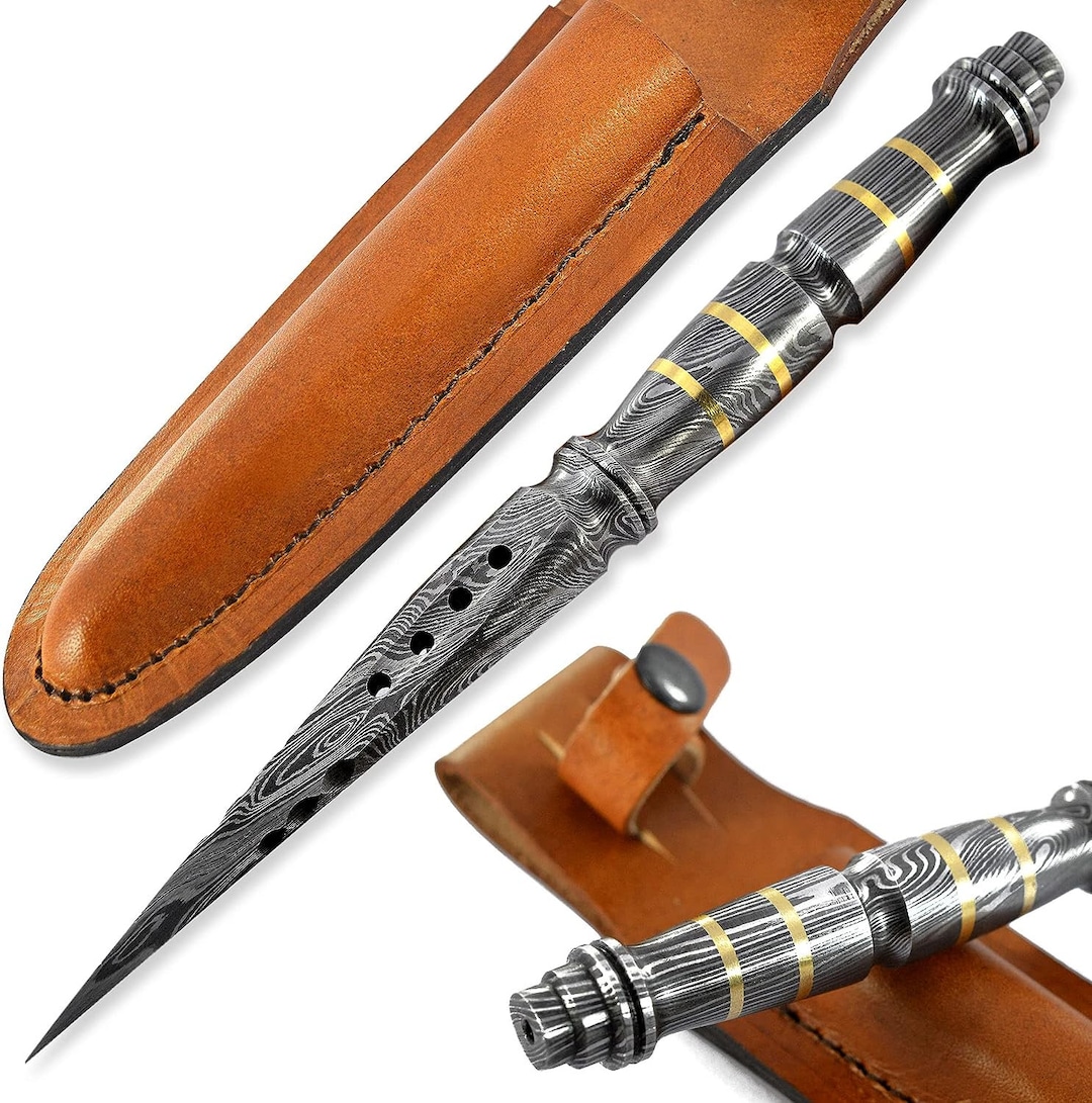 Handmade Damascus Tri Edge Dagger Fixed Blade Knife Hunting Knife With ...