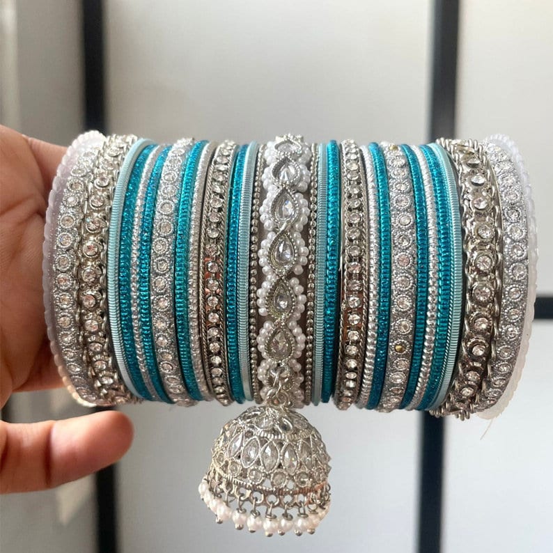 Blue & Silver Ethnic Alloy Bangles Set Bridal Wedding - Etsy