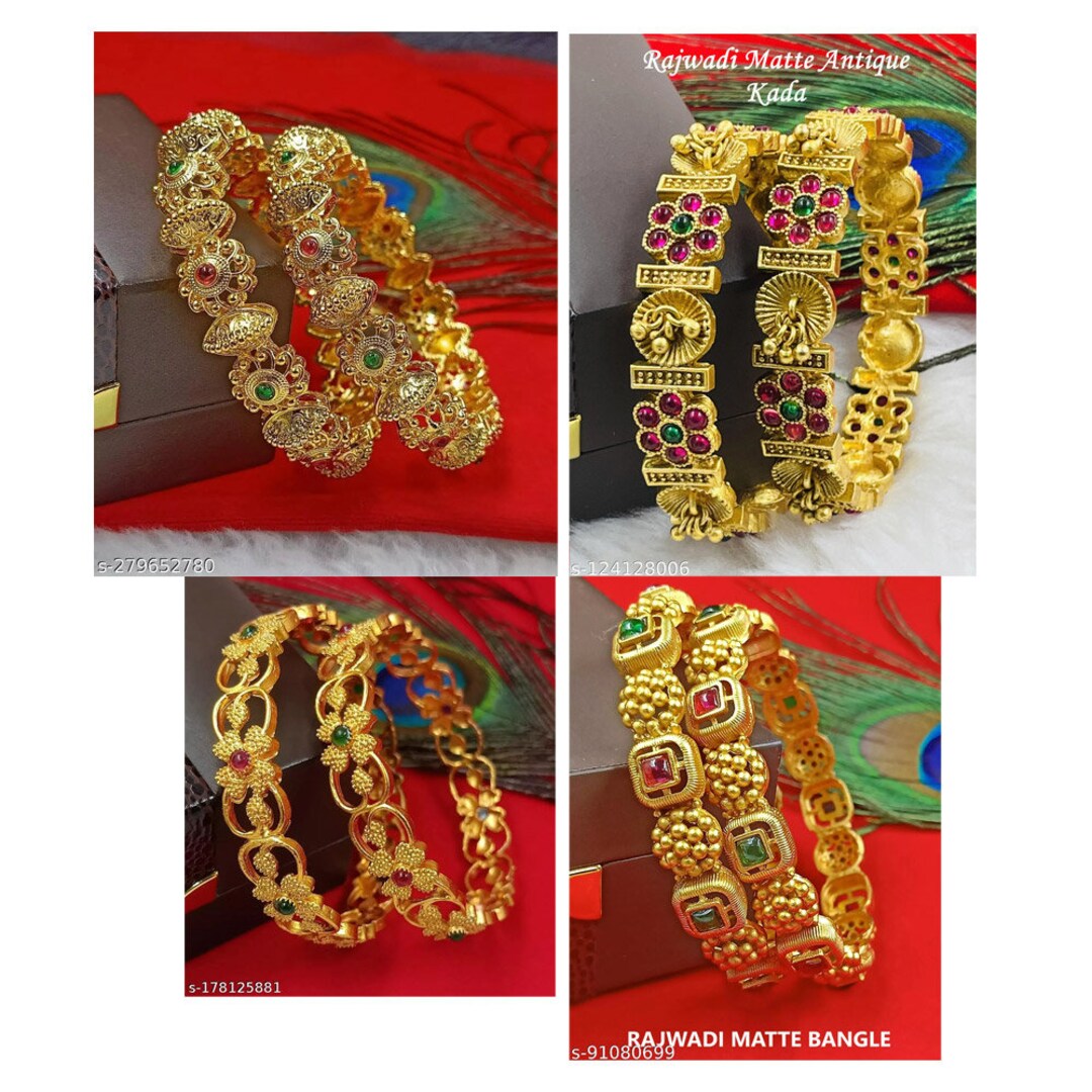 Gold Bangles, Antique Gold Kada, Rajwadi Matte Bangles, Temple Jewelry ...