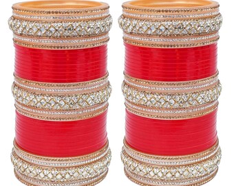 Designer Golden White & Red Stone Chuda Bridal Dulhan Choora | Etsy