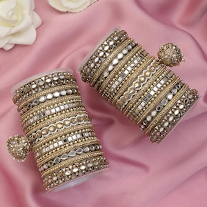 Indian Bangle Set , Bridal Bangles, Traditional Mirror Bangle Set, Brass Metal & Stone Bridal ...
