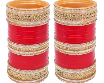 Designer Golden White & Red Stone Chuda Bridal Dulhan Choora | Etsy