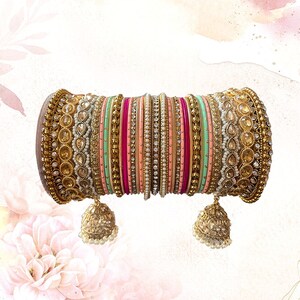 Multicolor Matte Bangles With Golden Work Tassel Bangle, Latkan Wedding ...
