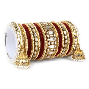 Traditional Mirror Velvet Bangles Set With Jhumki, Wedding Bangles ...