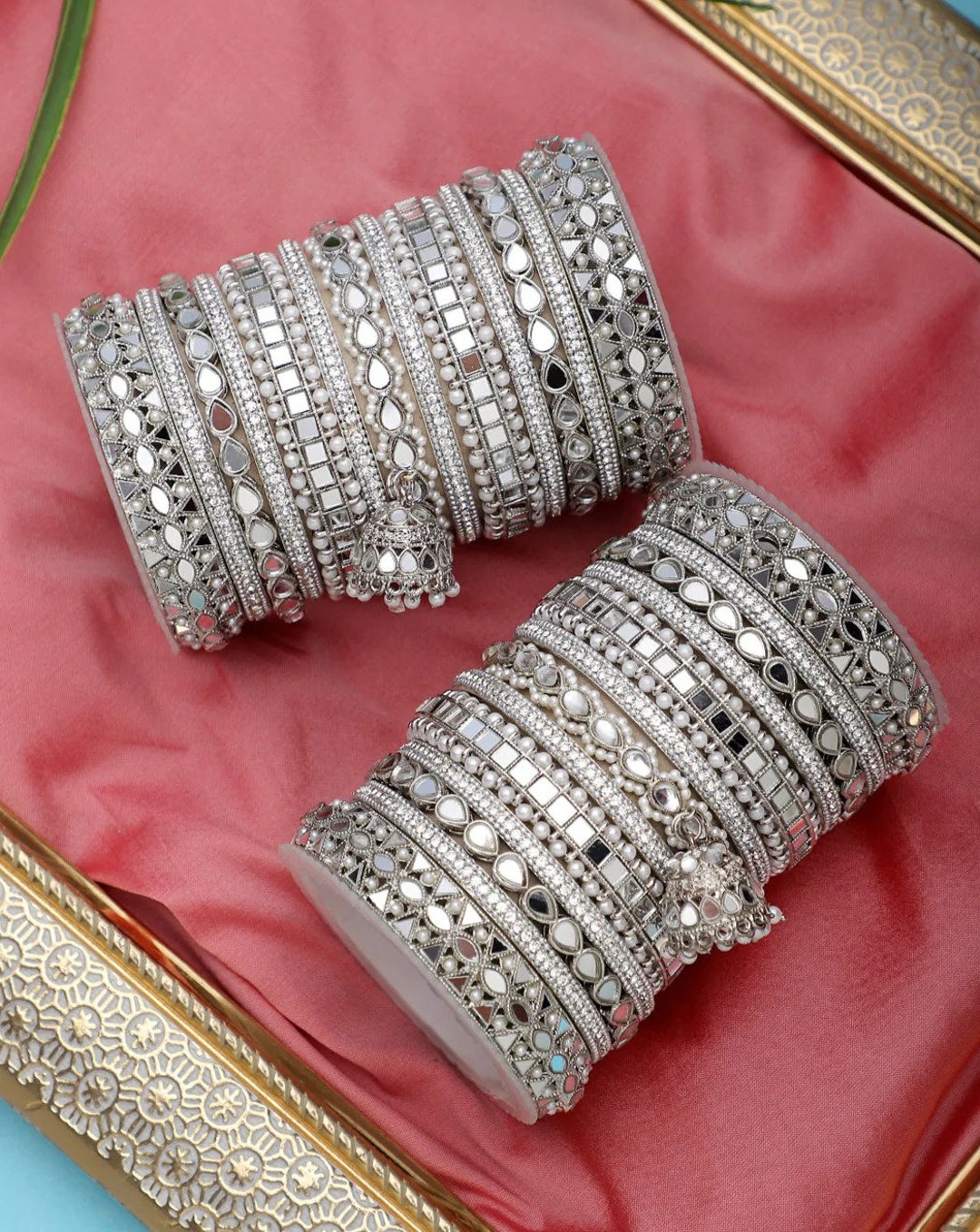 Indian Bangle Set , Bridal Bangles, Traditional Mirror Bangle Set ...
