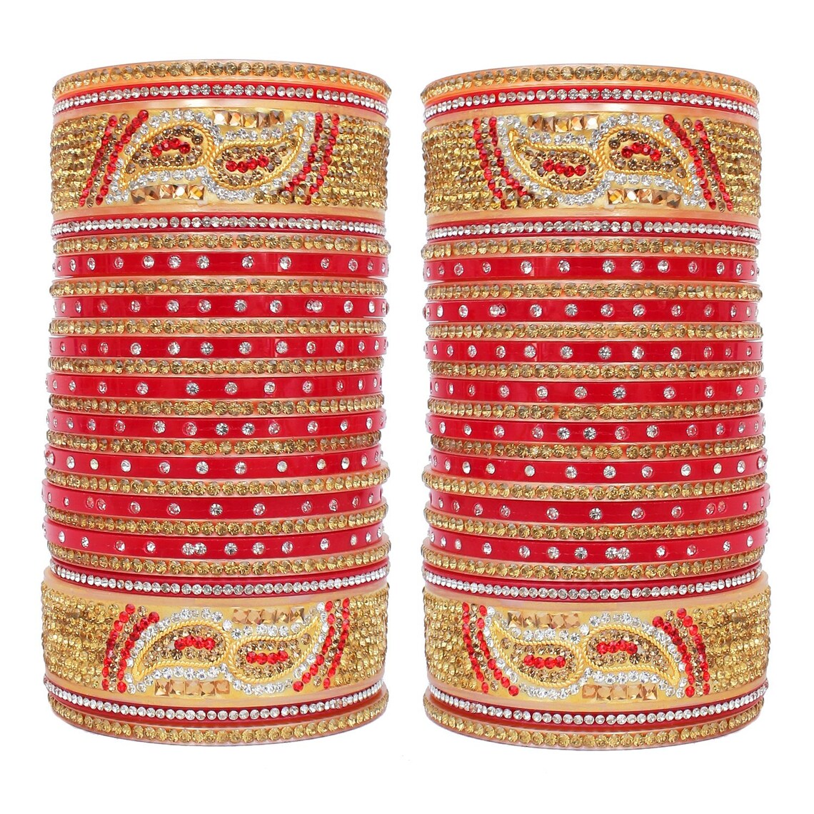 Designer Golden White & Red Stone Chuda Bridal Dulhan Choora - Etsy