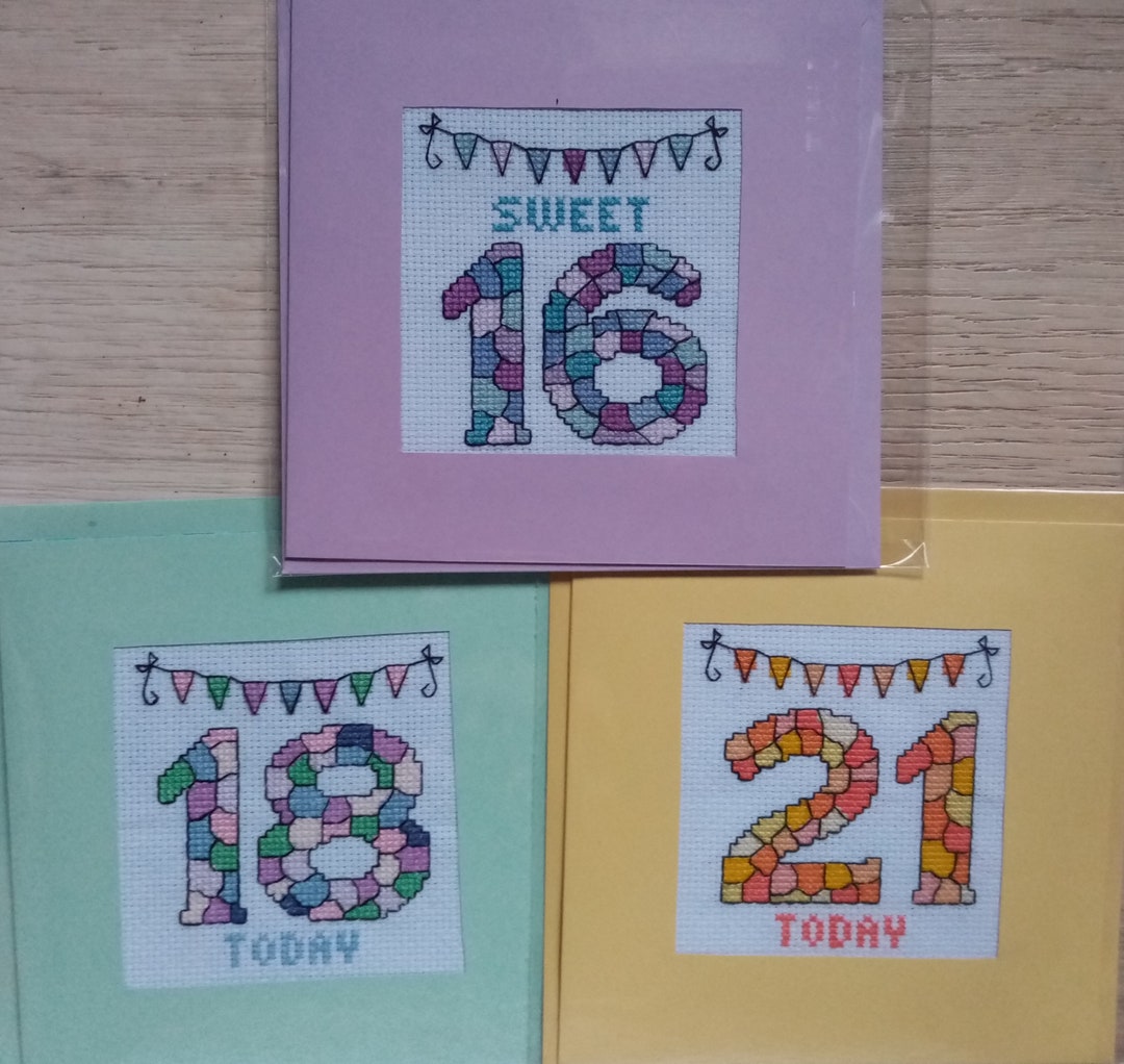 Age Milestone Birthday Card Handmade Complete Cross Stitch - Etsy