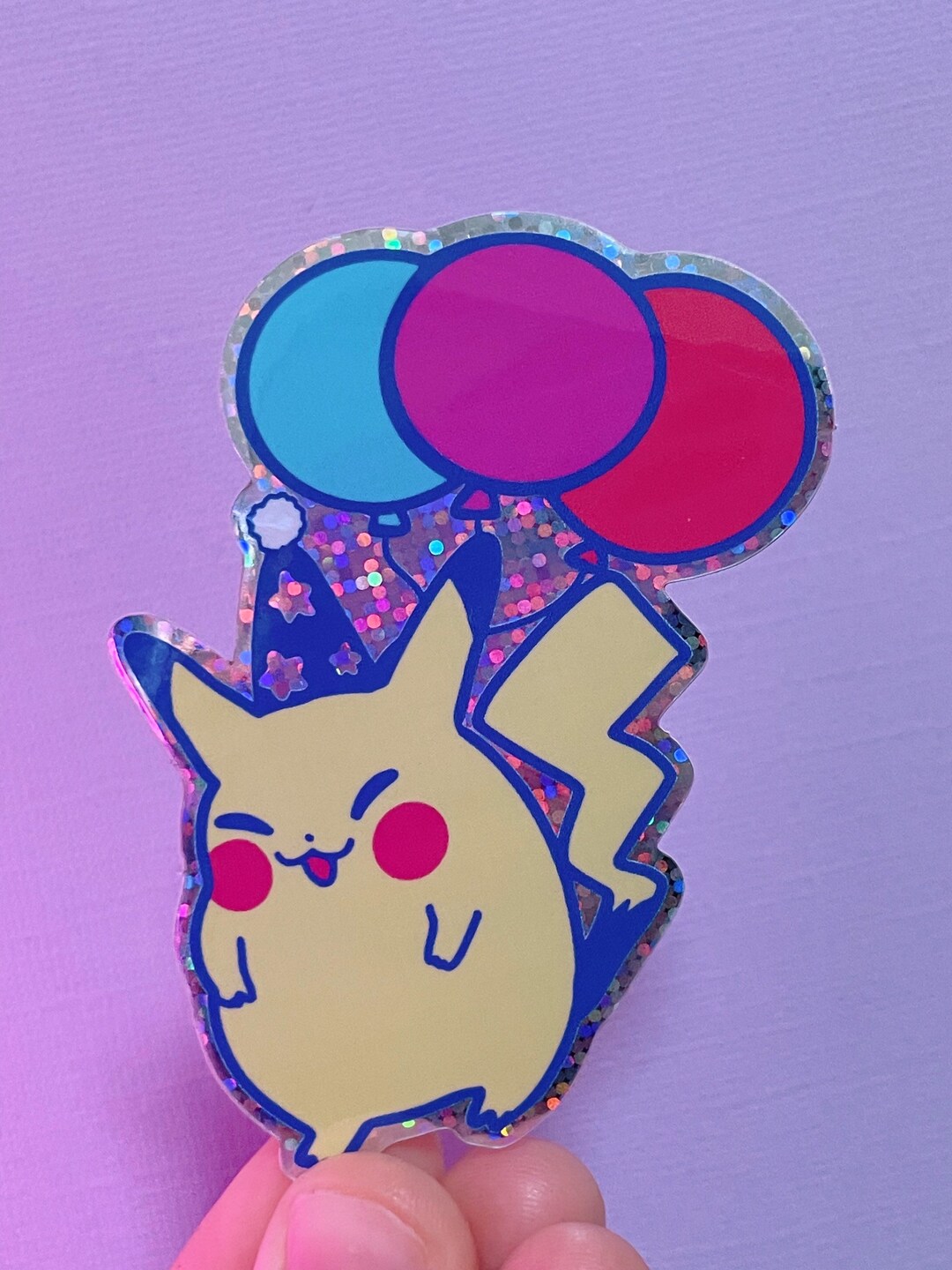 Pikachu Birthday Melee Party Hat Glitter Holographic Vinyl Sticker - Etsy