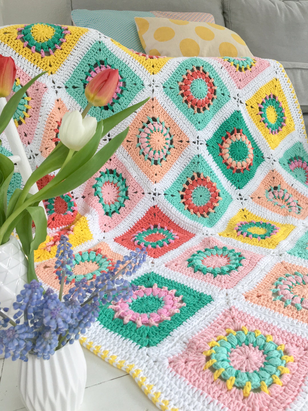 Yarn and Colors - Crochet Blanket Pattern PDF - Blossom Blanket - Etsy