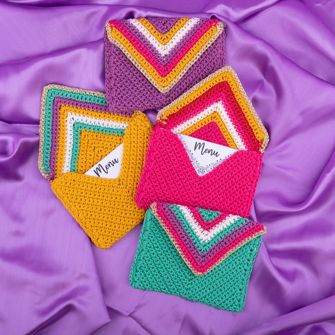 Yarn and Colors Menu Holder Crochet Pattern PDF Colorful | Etsy