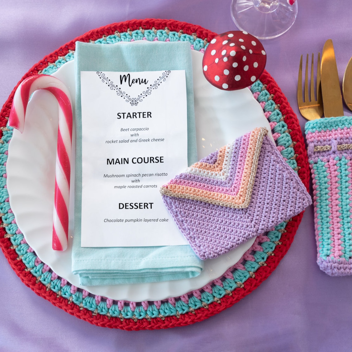 Yarn and Colors - Menu Holder Crochet Pattern PDF - Colorful Christmas ...