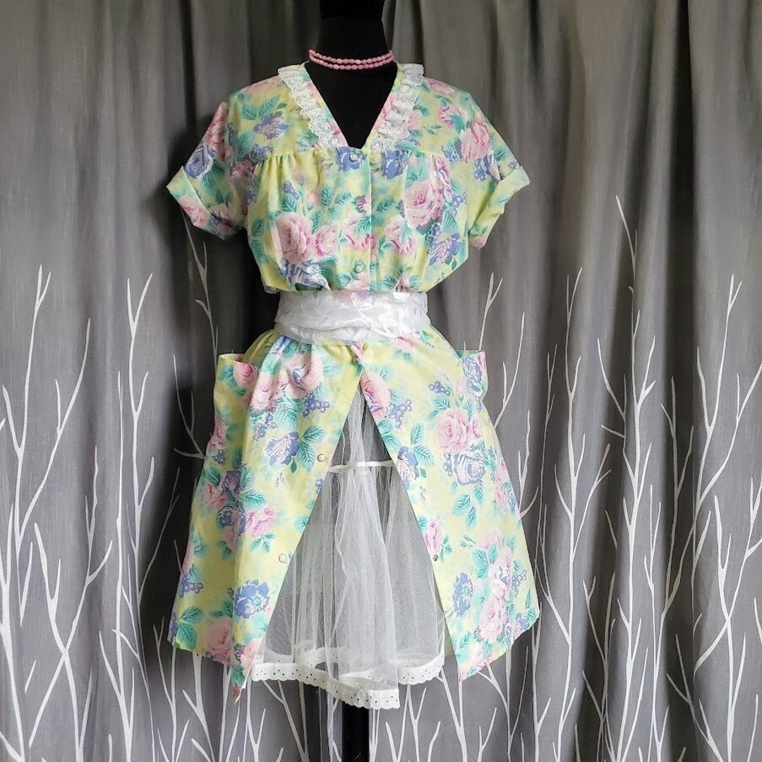 Vintage Floral Housecoat Robe, Lace Collar, Cottage Core Medium - Etsy