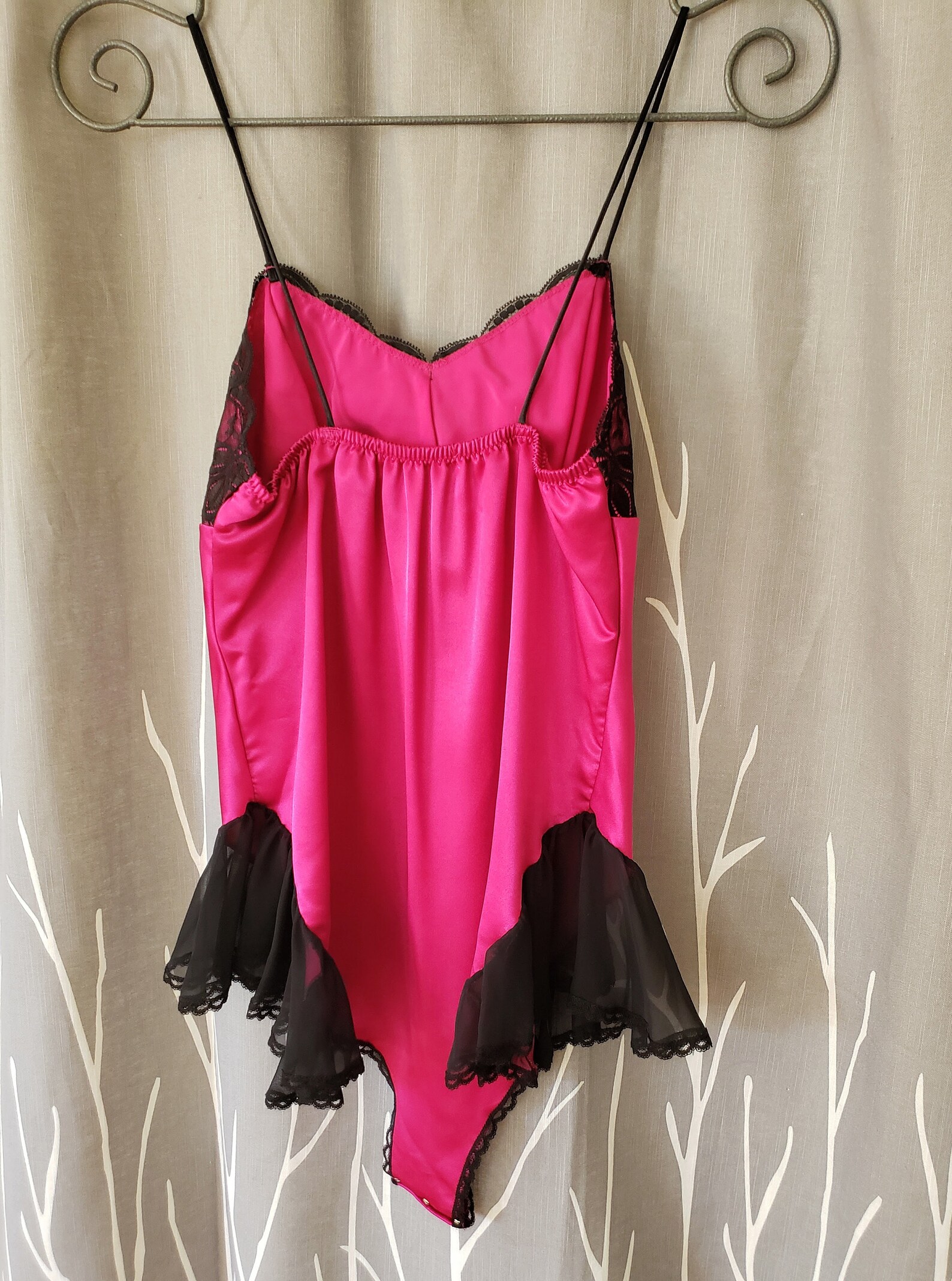 Deadstock 1980's French Hi-Cut TEDDY in Fuchsia Satin with | Etsy