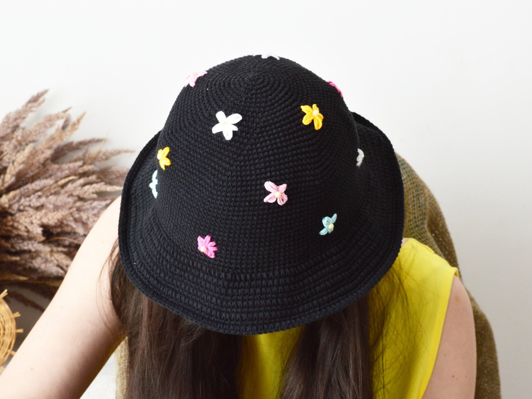 Custom embroidered bucket hat Black crochet bucket hat Soft | Etsy