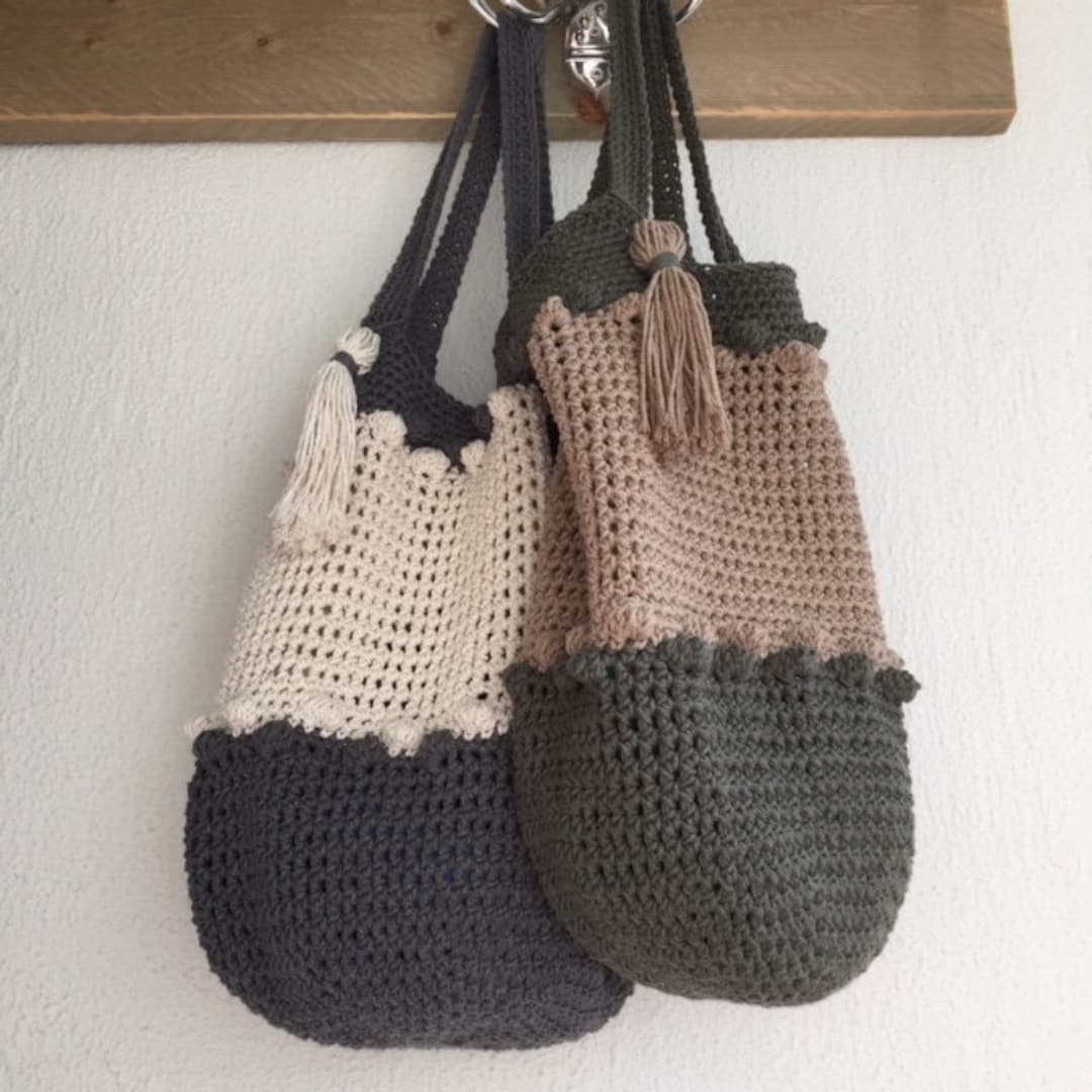 Haakpatroon tas / gehaakte markttas pompons / strandtas POMPOM patroon ...