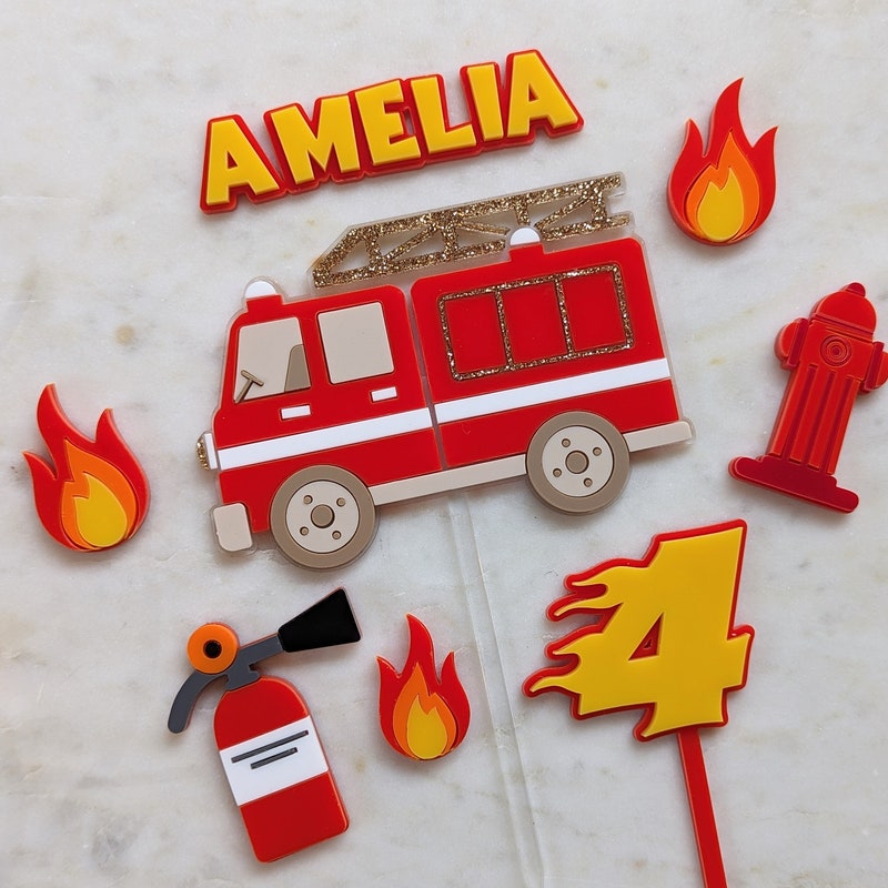 Fondant Fire Truck Cake Toppers - Etsy