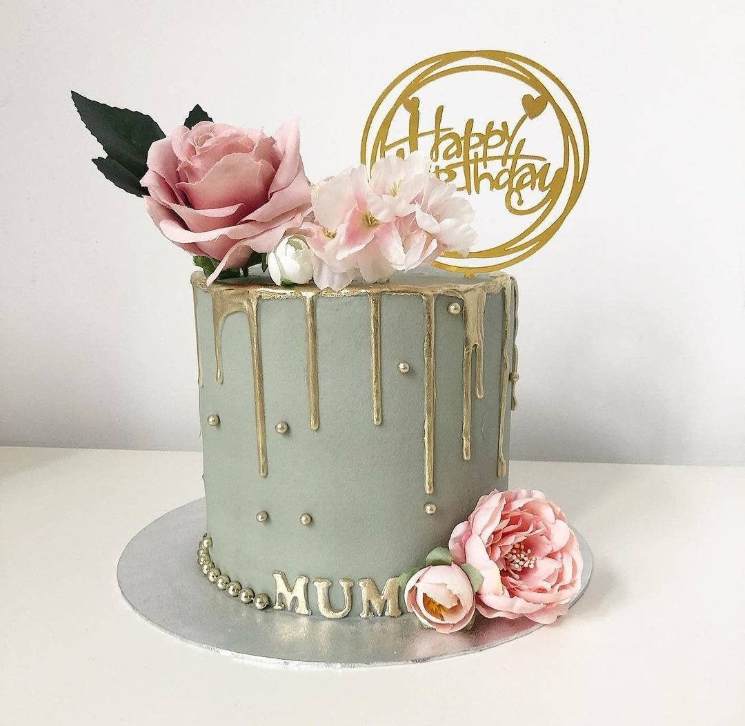 Happy Birthday Gold Acrylic Floating Cake Topper Geometric Round Happy ...