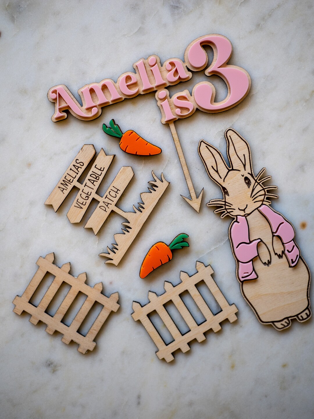 Peter Rabbit Cake Set Personalised Cake Topper Flopsy Cake Set Wooden ...