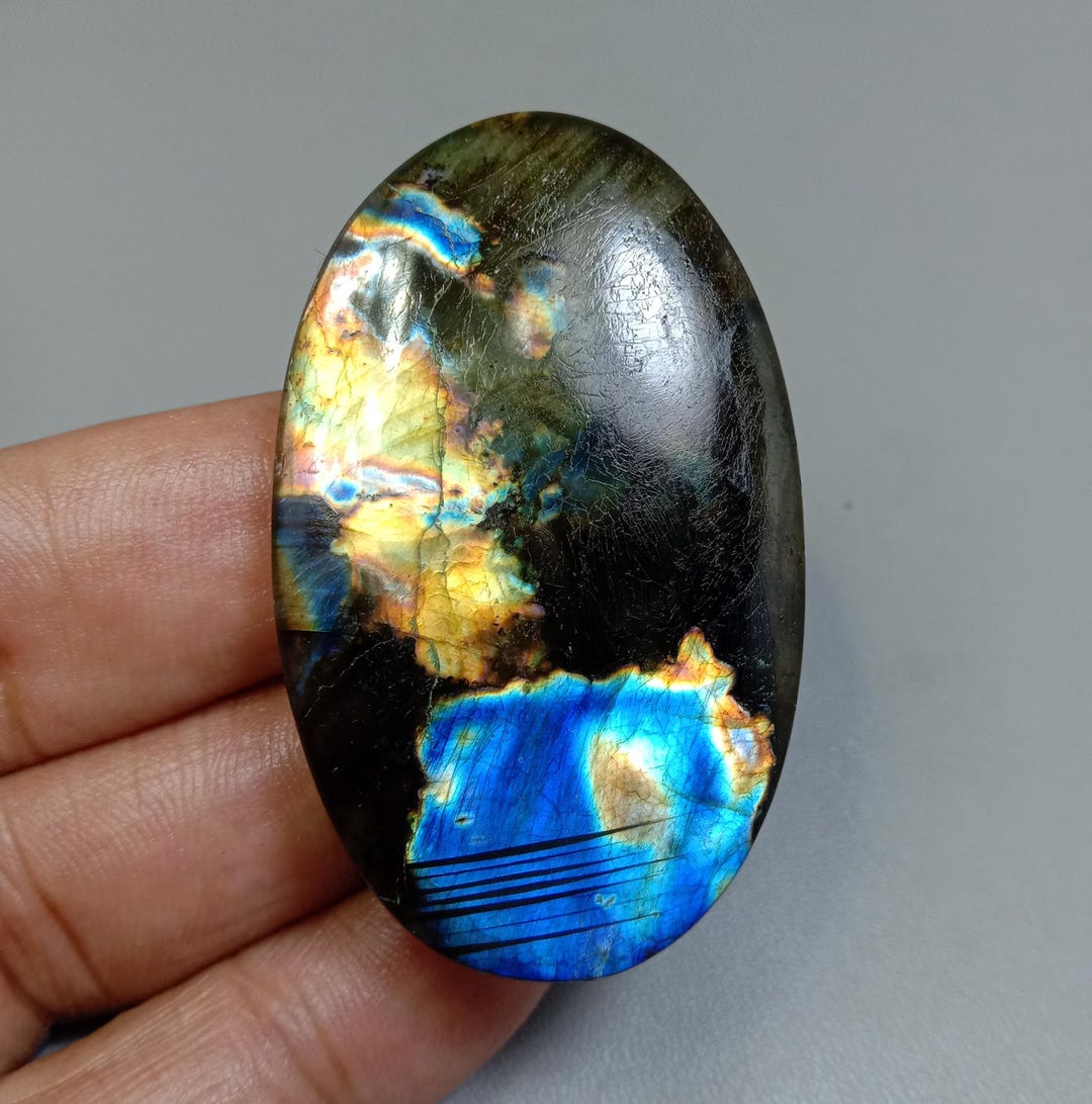 Spectrolite Oval Cabochon: Black Labradorite Crystal Stone (52x32x7mm ...