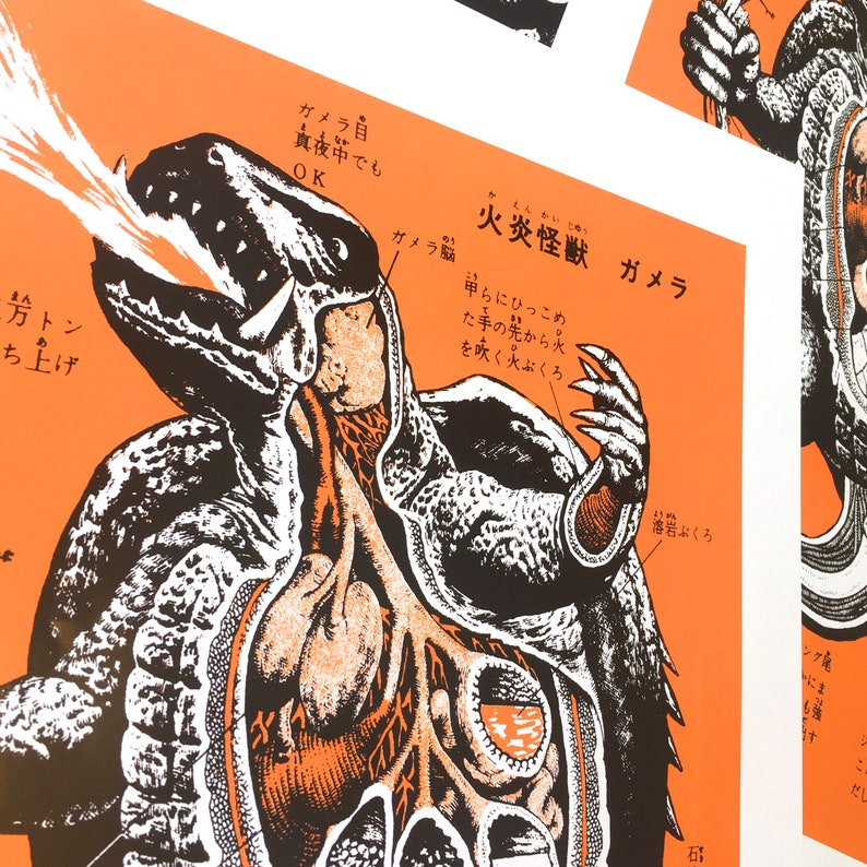 KAIJU : GAMERA ANATOMY Large Screenprint Orange Poster A2 - Etsy