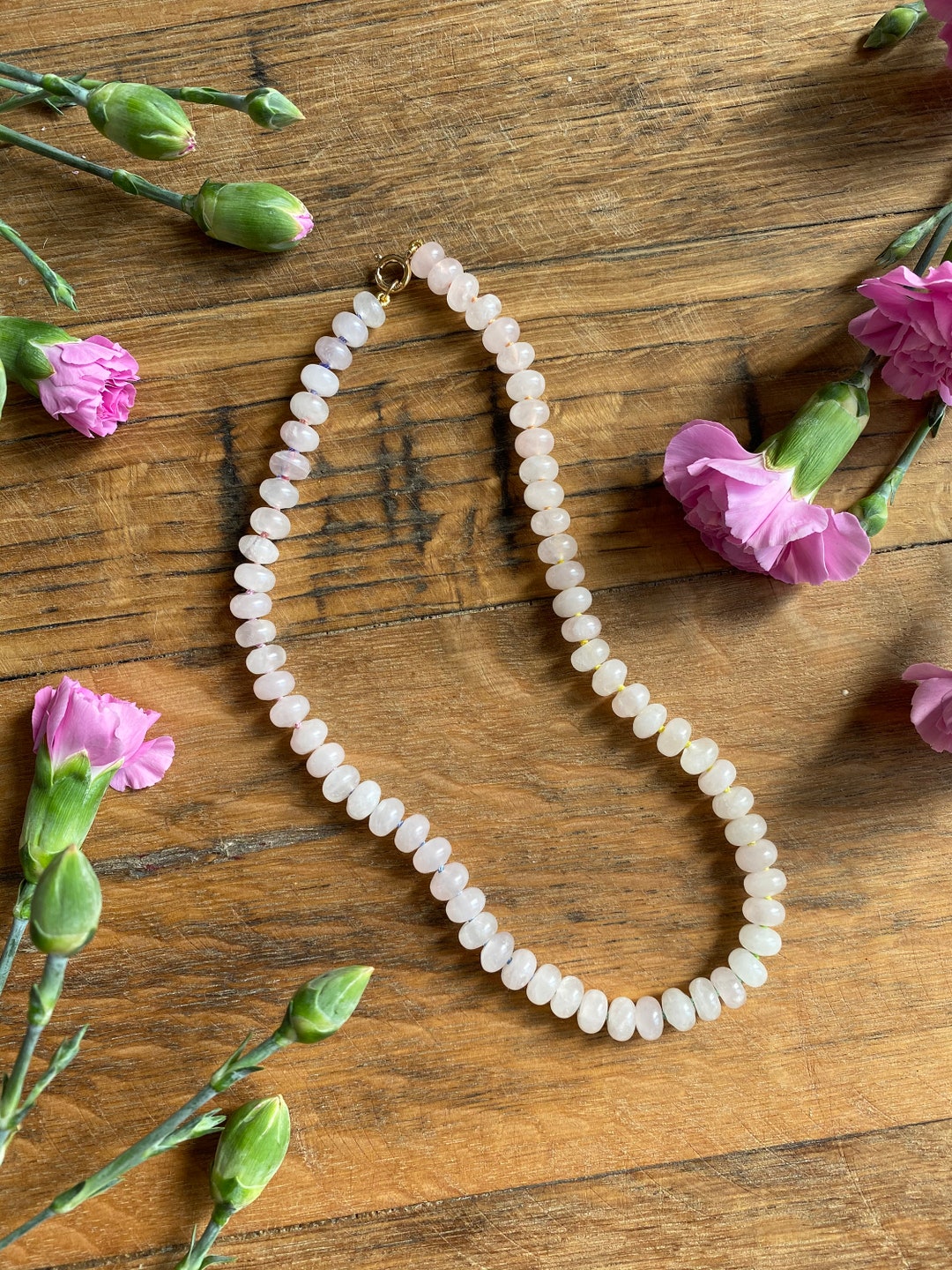 Rose Quartz Beaded Knotted Candy Necklace - Etsy