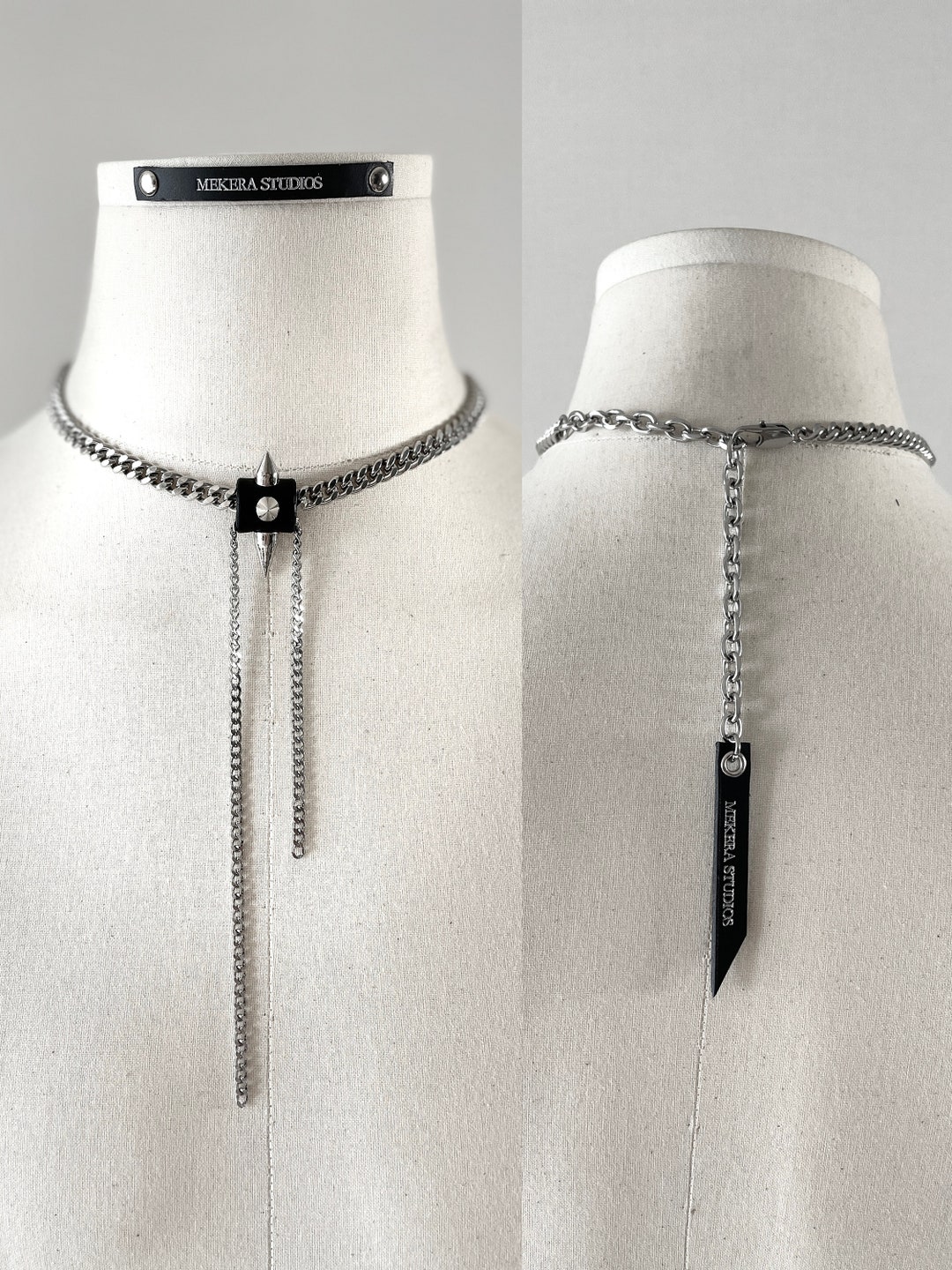 SX1 Limited Edition Handcrafted Choker Spike Necklace Leather Chain for ...