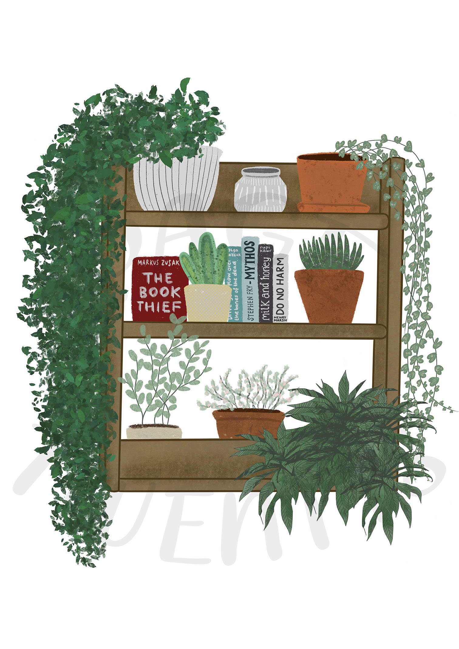 Bookcase Poster, Book Print, Library Art, Literary Gift, Contemporary ...