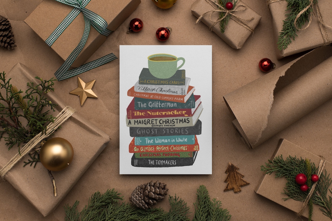 Christmas Novels Holiday Greetings Card. Winter Books Cozy Christmas ...