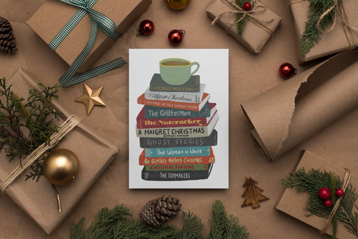 Christmas Novels Holiday Greetings Card. Winter Books Cozy Christmas ...