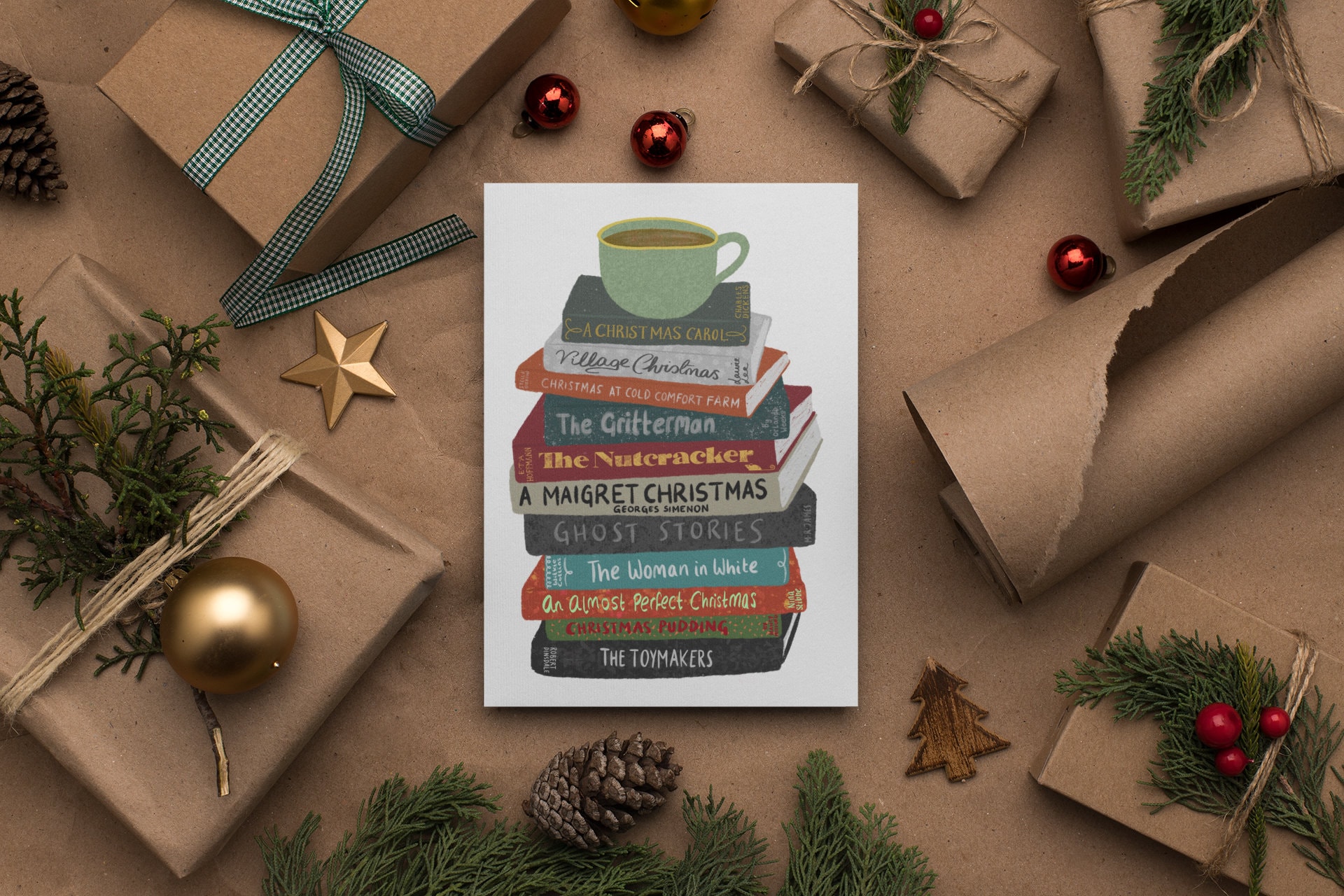 Christmas Novels Holiday Greetings Card. Winter Books Cozy Christmas ...