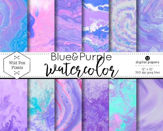 Blue and purple watercolor digital paper watercolor paper | Etsy