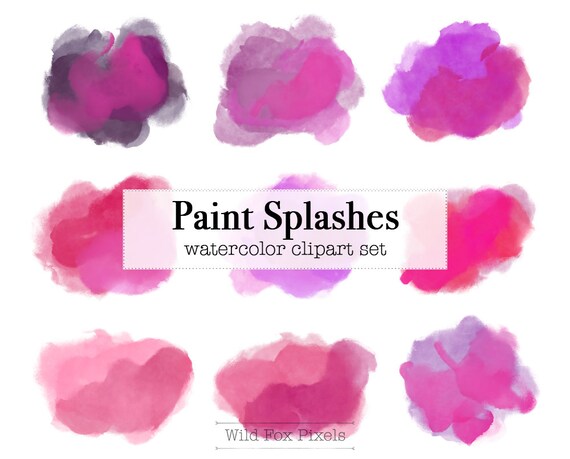 Pink Watercolor Splashes Brush Stroke Clipart Paint Splash - Etsy