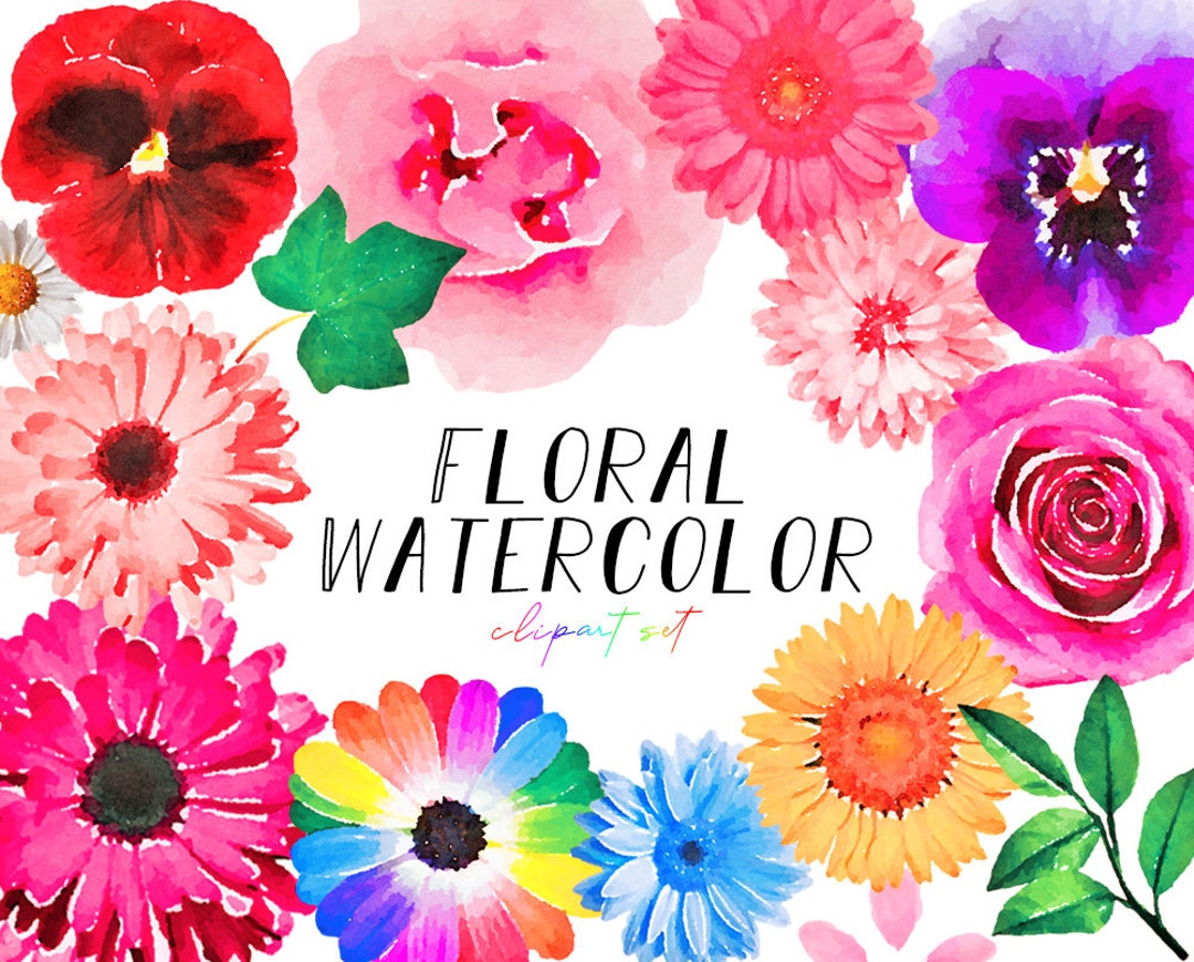 Watercolor Floral Clipart Set Flowers Clipart Bundle - Etsy
