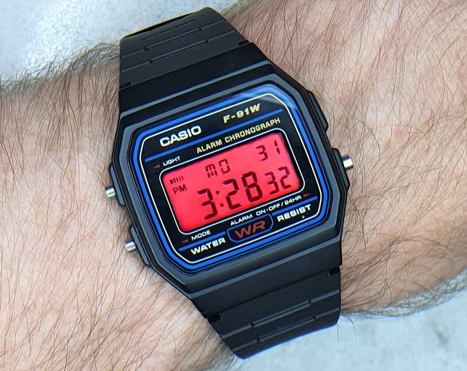 Casio Watch With Flame Red Screen Mod (F-91W), the Flame - Etsy