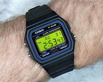 Casio Watch With Red Screen Mod and a Red Ballistic Nylon Strap F-91W ...