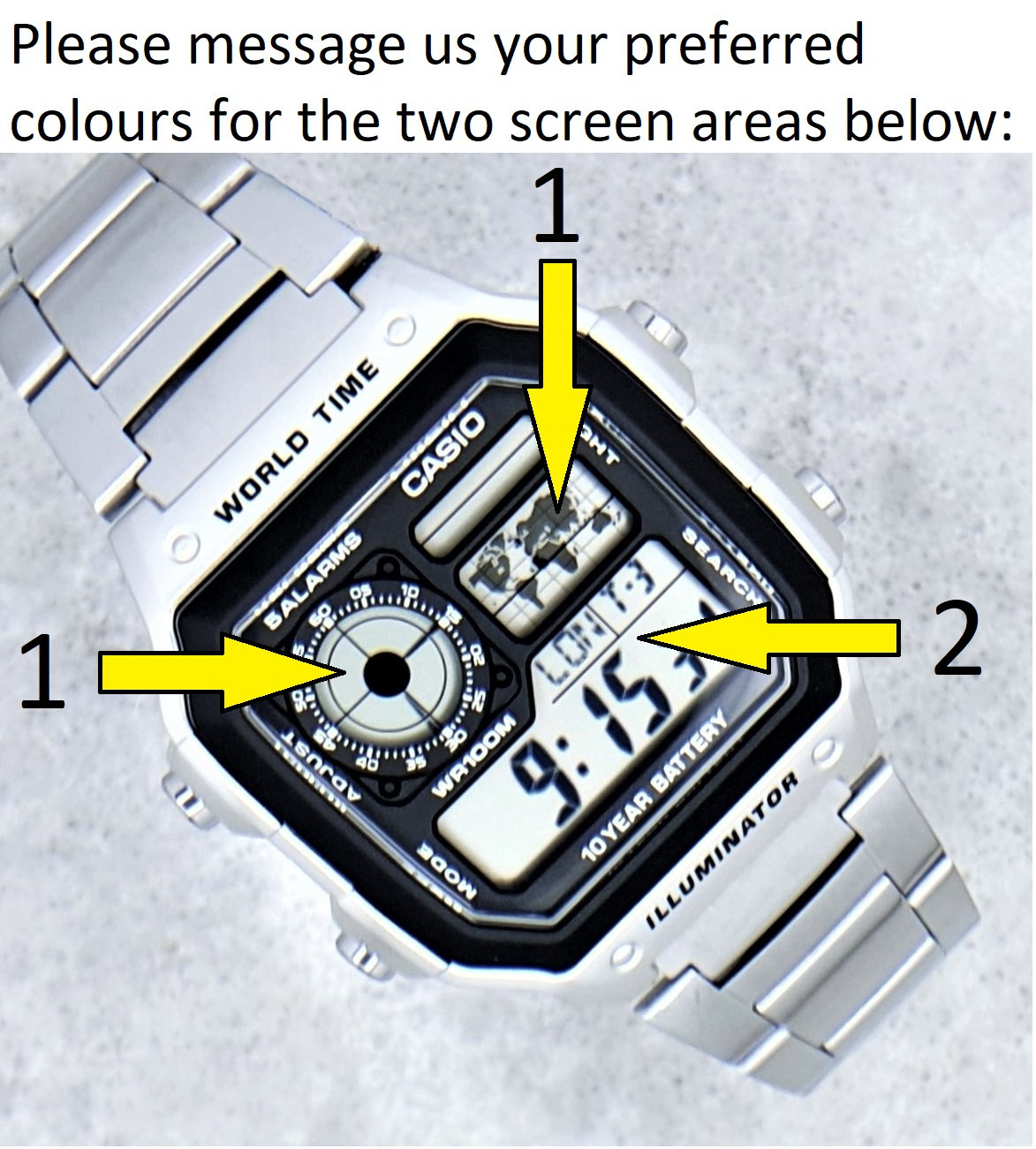 Casio World Time Watch With TWO Colour Screen Mod, Pick Your Own ...