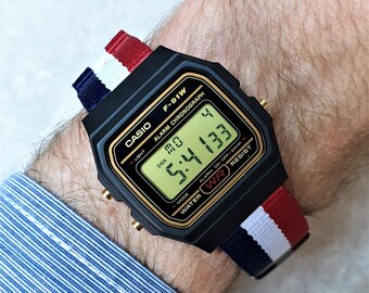 Casio Watch With Red Screen Mod and a Red Ballistic Nylon - Etsy UK