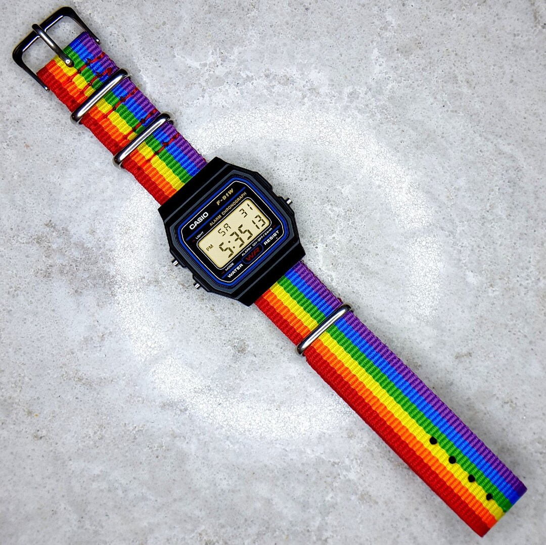 Casio F-91 Watch With Pride Rainbow Nylon Strap. Option to Add - Etsy UK