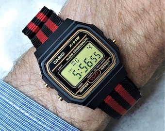 Casio Watch With Red Screen Mod and a Red Ballistic Nylon - Etsy UK