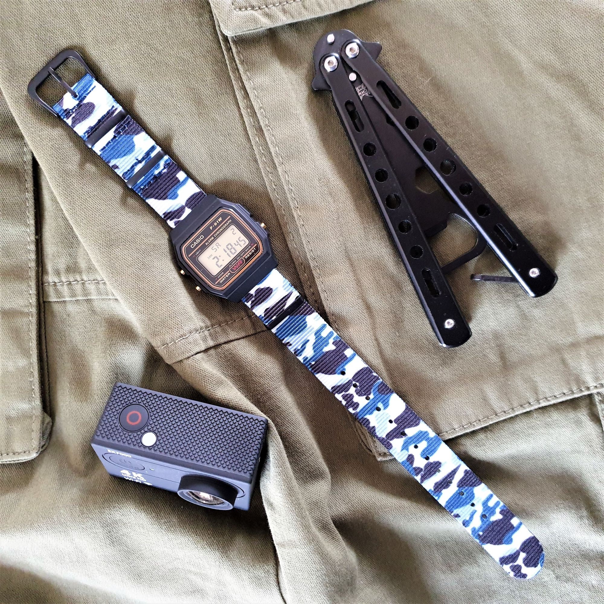 Casio F-91 Watch With Navy and Blue Ice Camo Nylon Strap the | Etsy
