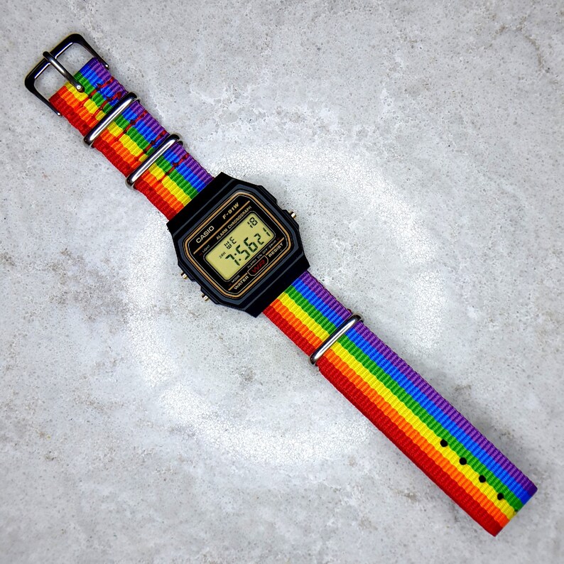 Casio F-91 Watch With Pride Rainbow Nylon Strap. Option to Add - Etsy UK
