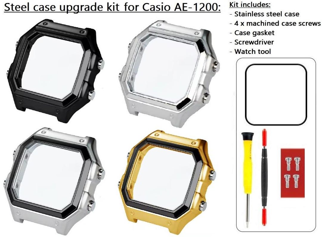Stainless Steel Case Upgrade Kit for Casio AE-1200/1300 - Includes Free ...