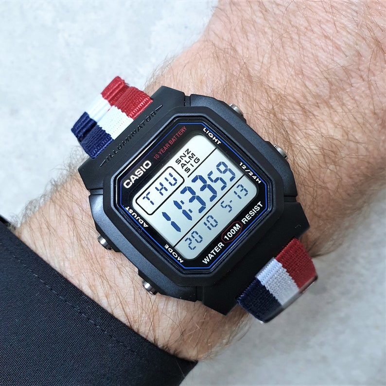 Casio Watch With Red White and Blue Nylon Strap the French - Etsy UK